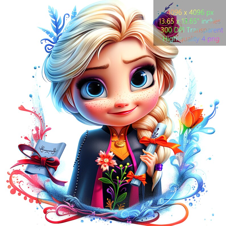 Elsa Graduate Png, Frozen 3D Splash Acuarela Png, clip art de princesa ...
