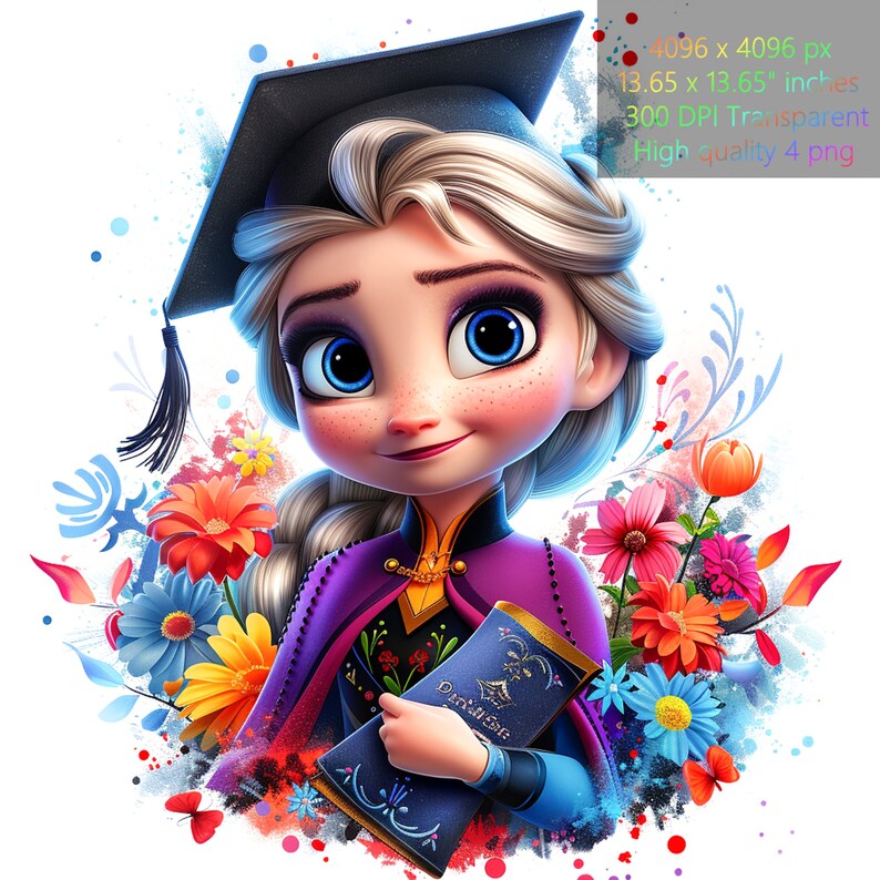 Elsa Graduate Png, Frozen 3D Splash Acuarela Png, clip art de princesa ...