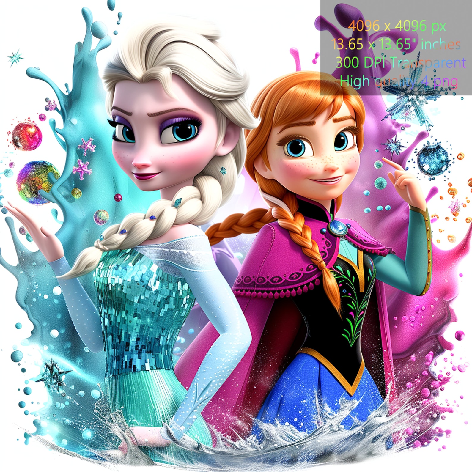 Elsa-anna Frozen Png,t-shirt Designs,3d Splash Watercolor Frozen ...