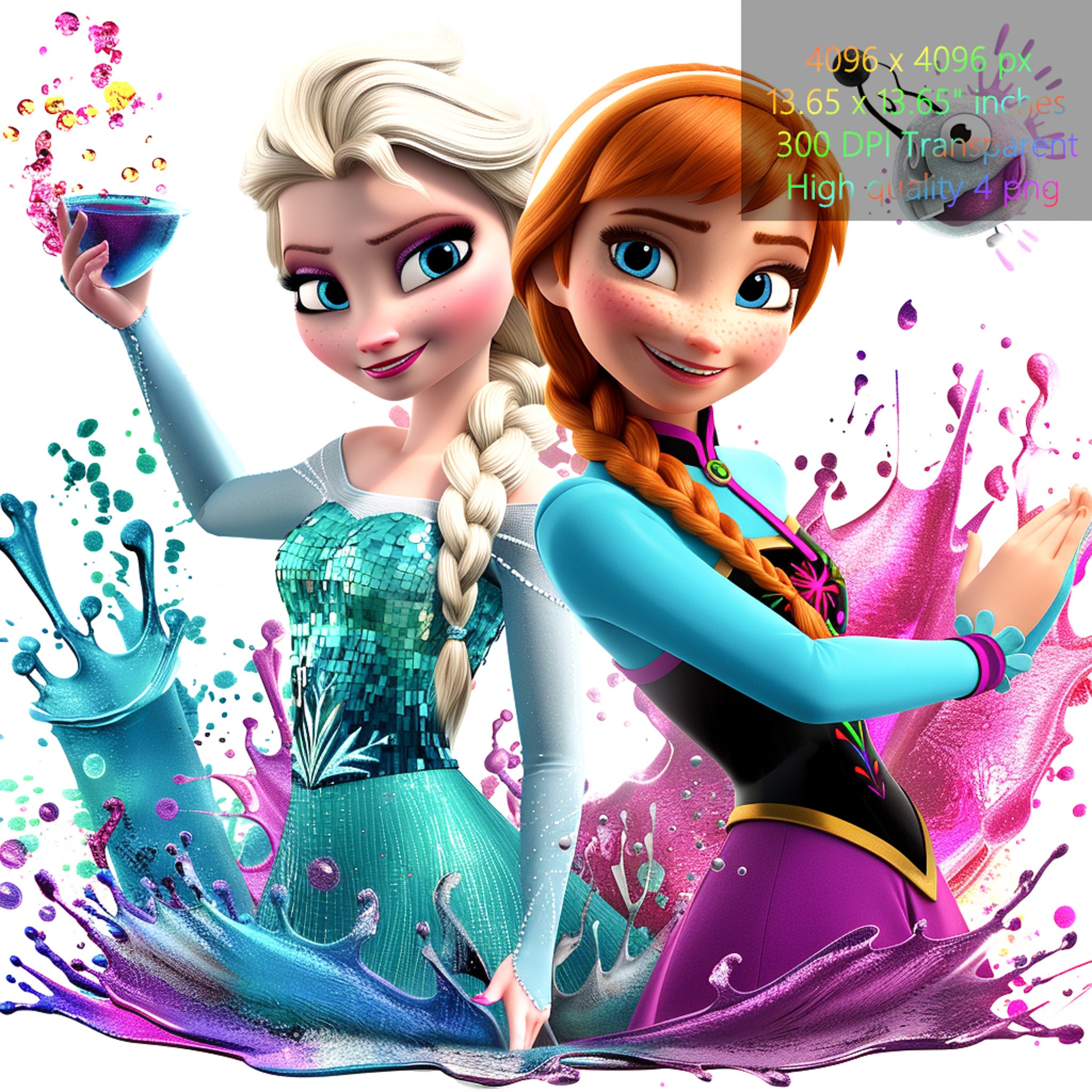 Elsa-anna Frozen Png,t-shirt Designs,3d Splash Watercolor Frozen ...