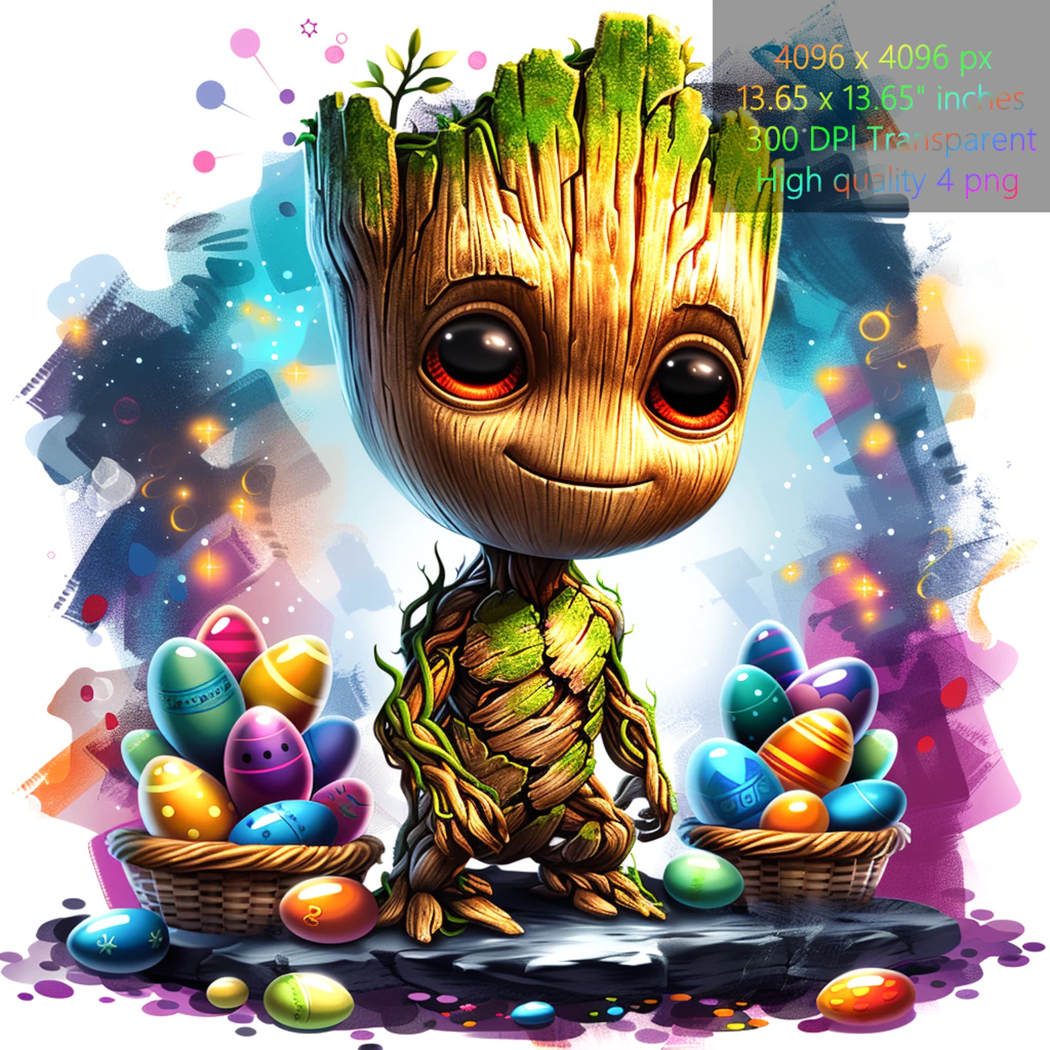Baby Groot Easter Png,3d Watercolor Splash Groot Digital Images for ...
