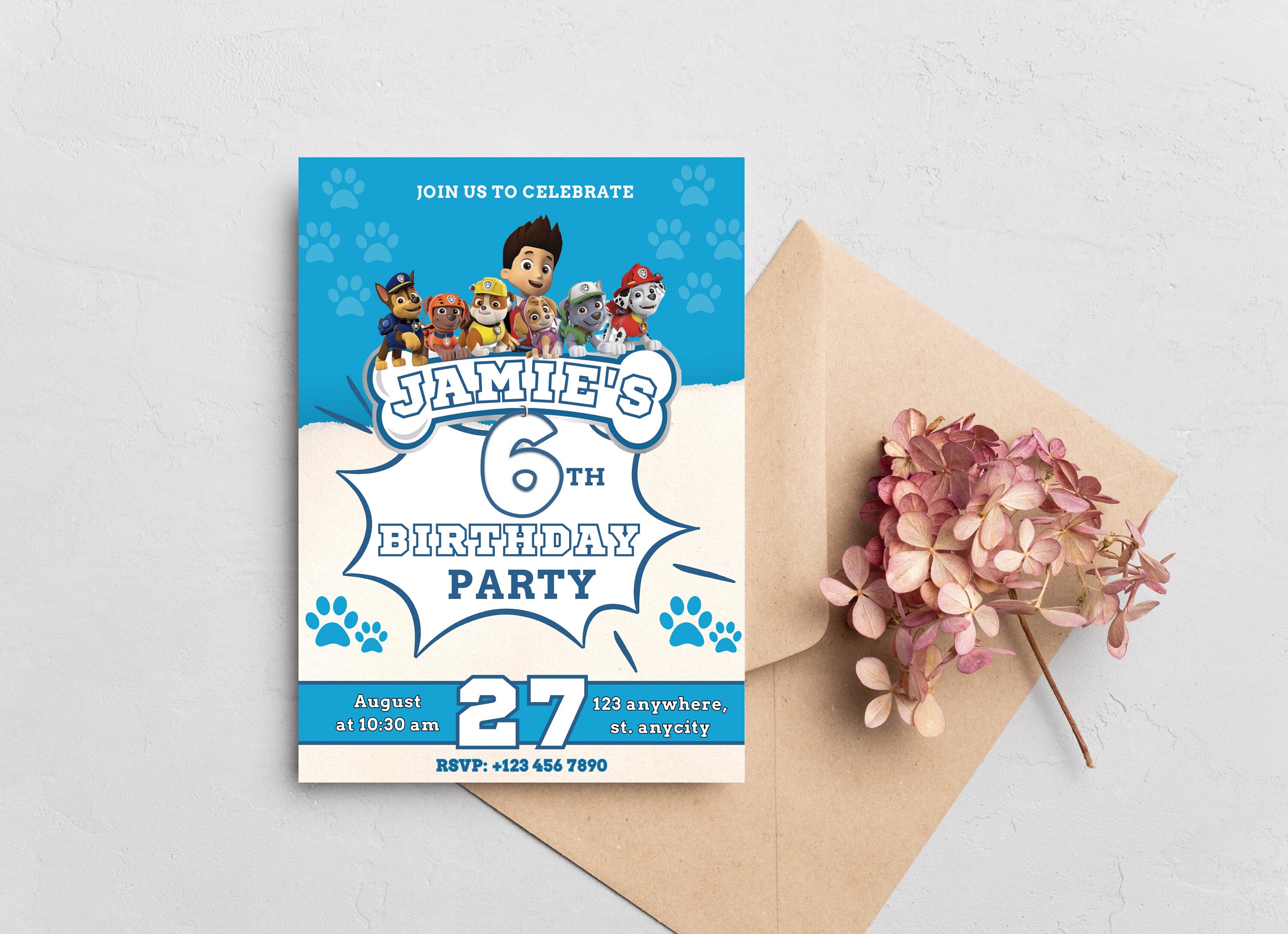 Editable 6th Birthday Invitation, Kids Paw Patrol Birthday Party ...