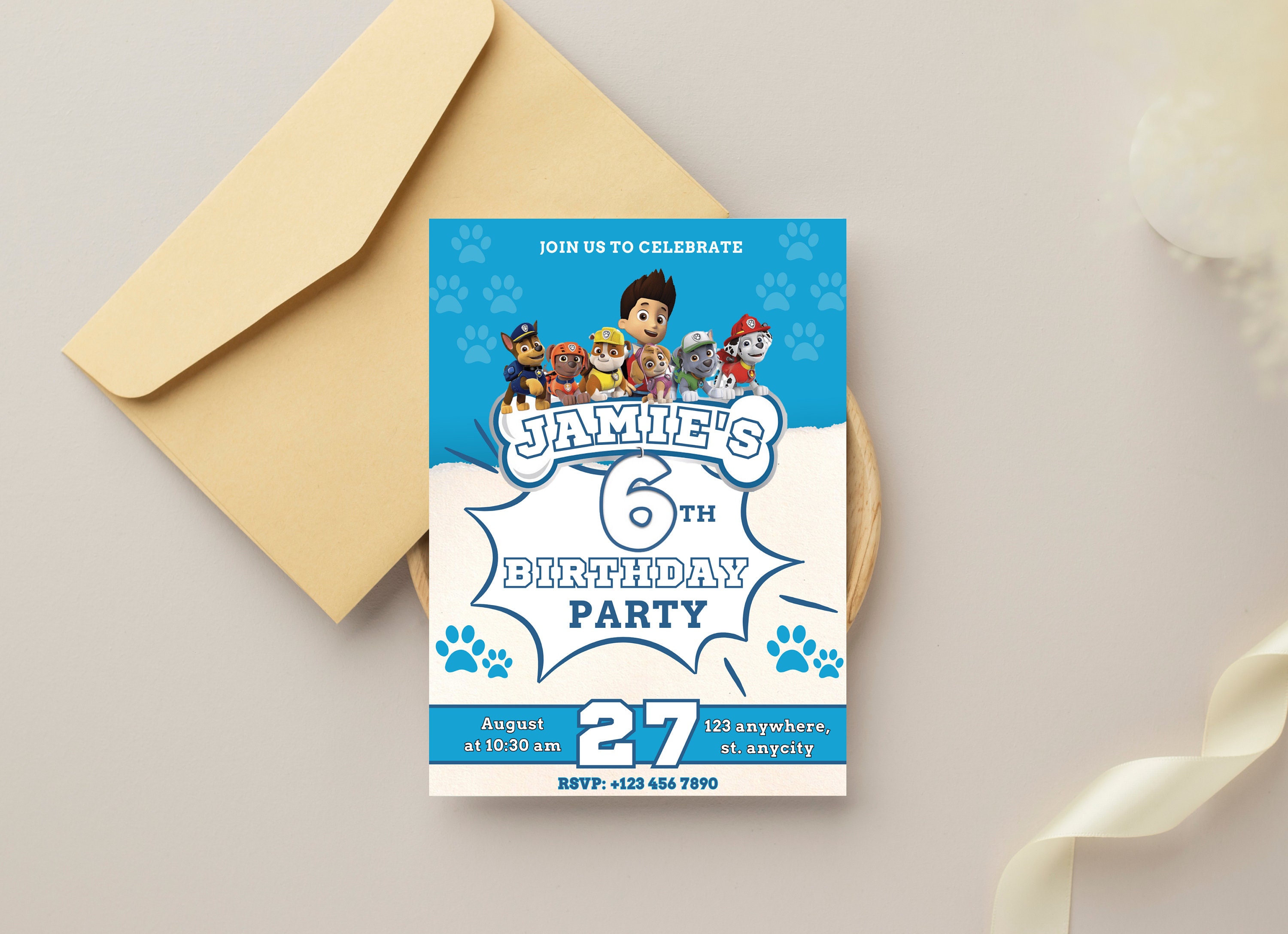 Editable 6th Birthday Invitation, Kids Paw Patrol Birthday Party ...