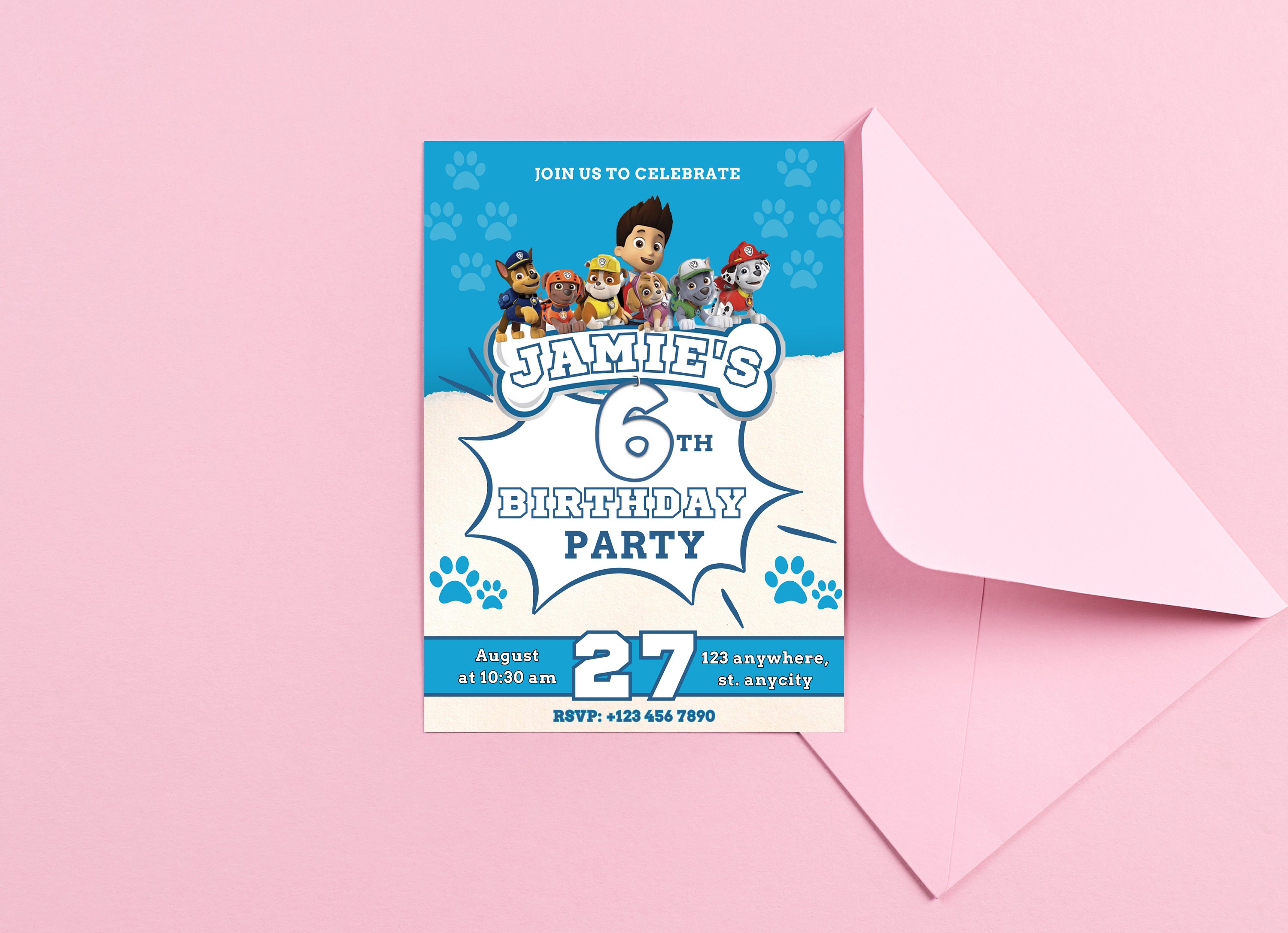 Editable 6th Birthday Invitation, Kids Paw Patrol Birthday Party ...