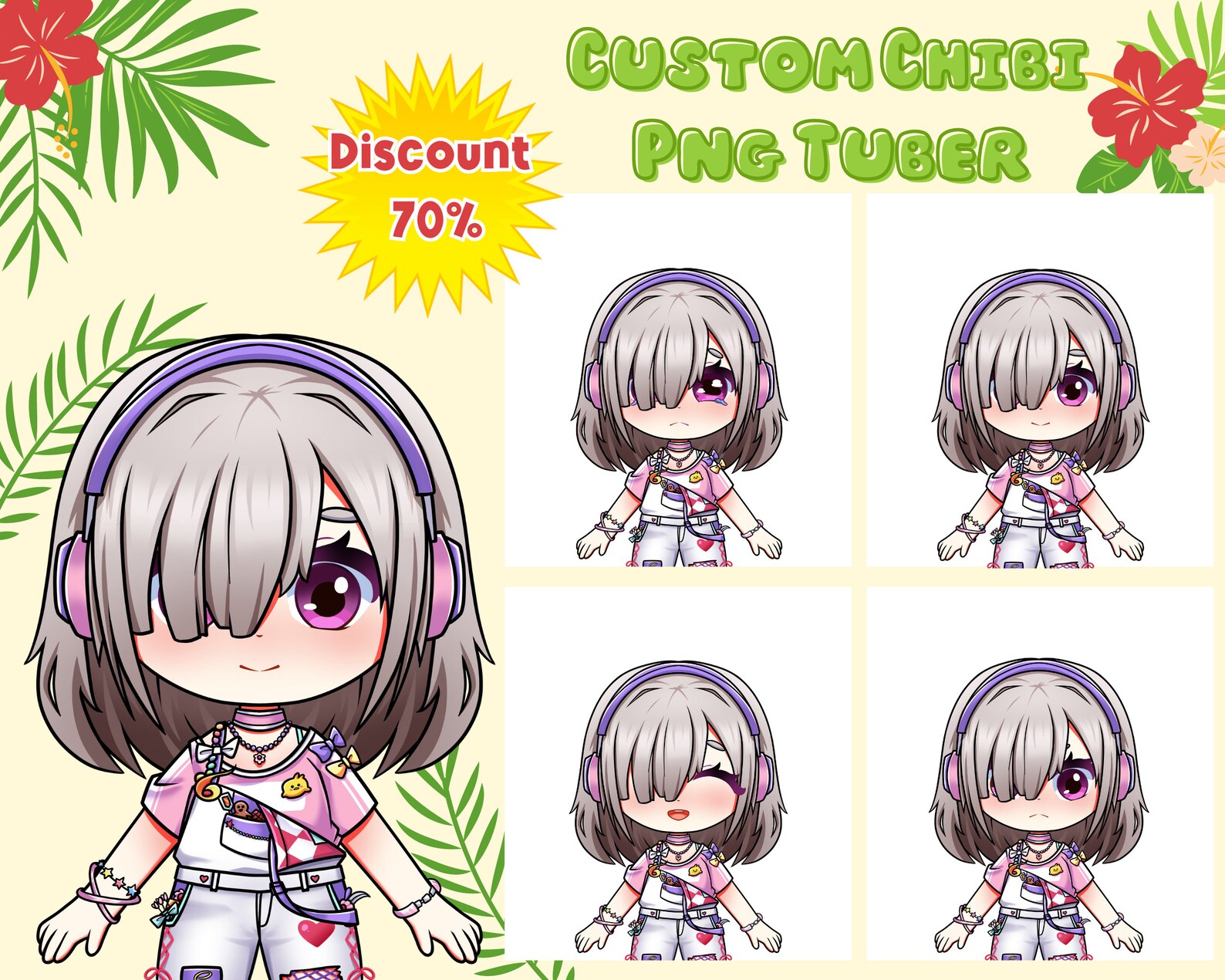 Custom PNG Tuber Chibi PNG Tuber Cute PNG Tuber Live 2D Stream - Etsy