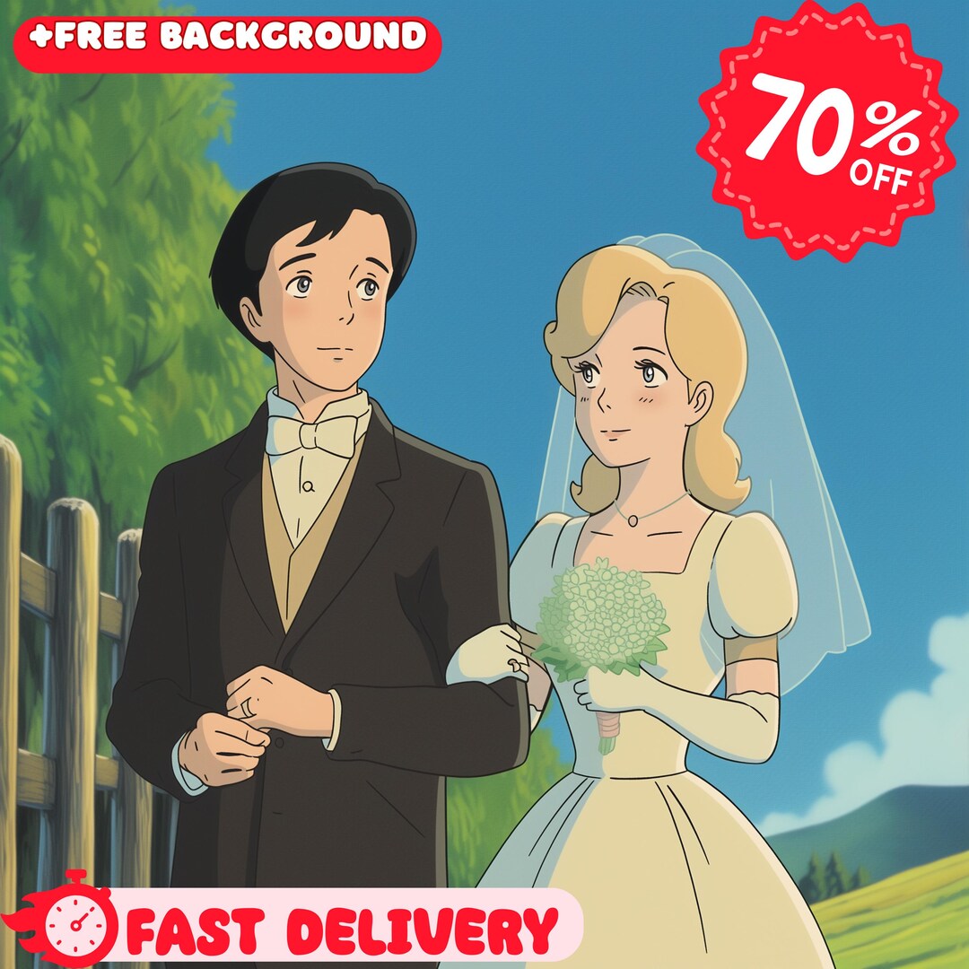 Custom Ghibli Portrait, Ghibli Style, Ghibli Couple, Couple Portrait ...