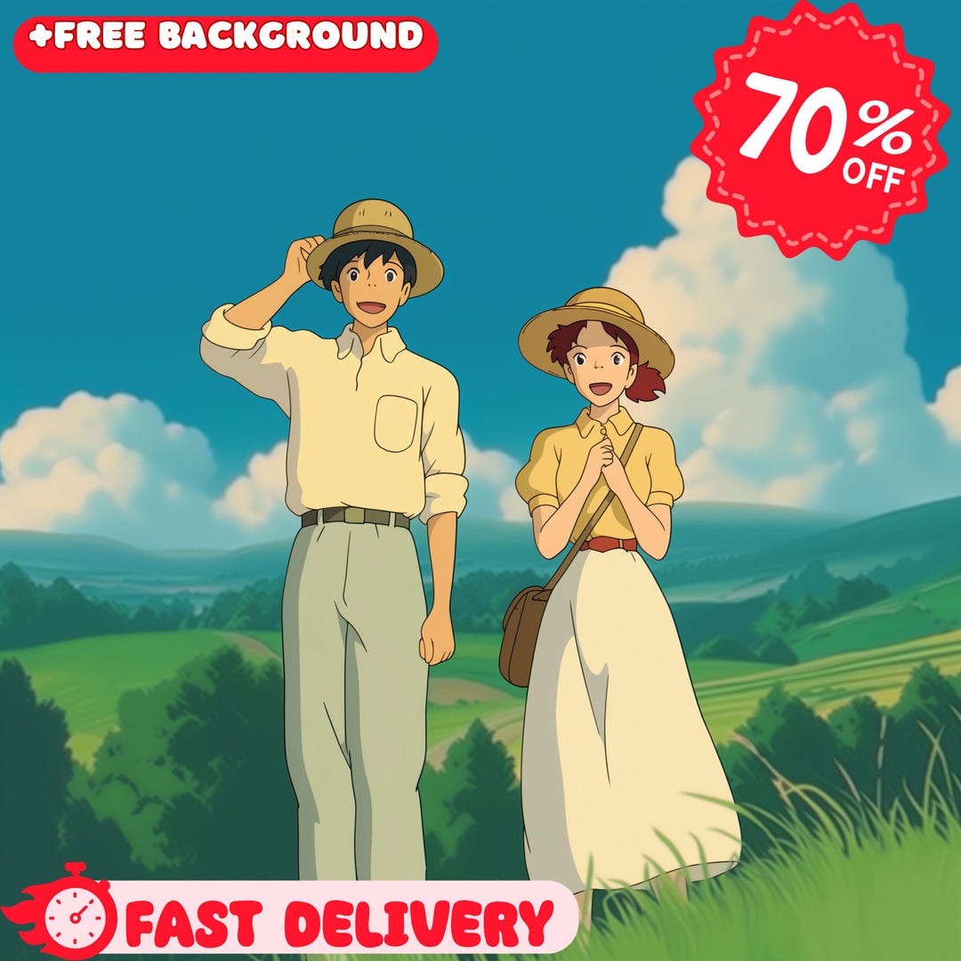 Custom Ghibli Portrait, Ghibli Style, Ghibli Couple, Couple Portrait ...