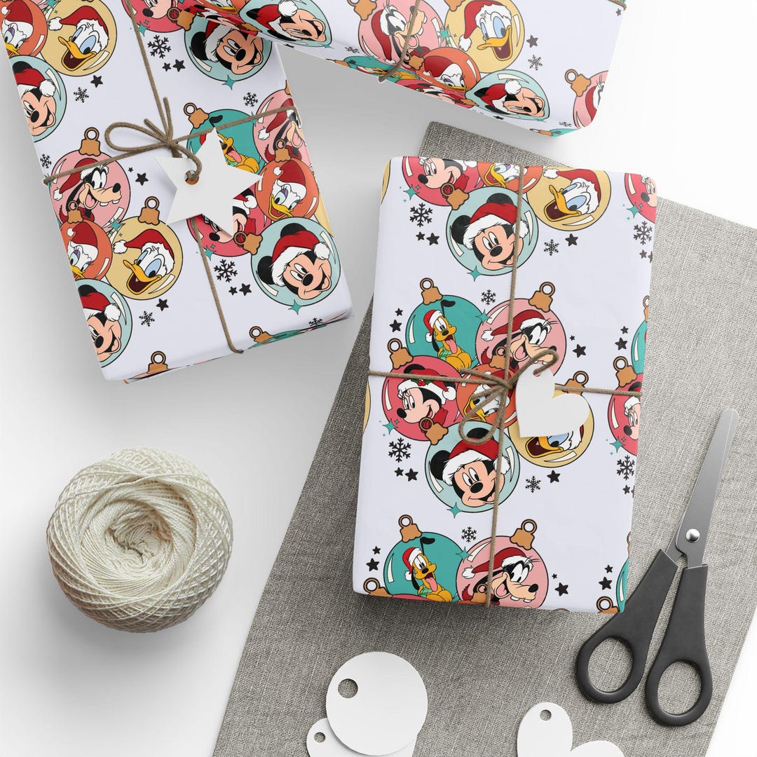 Festive Christmas Gift Wrap: Mickey Mouse Holiday Ornaments - Etsy