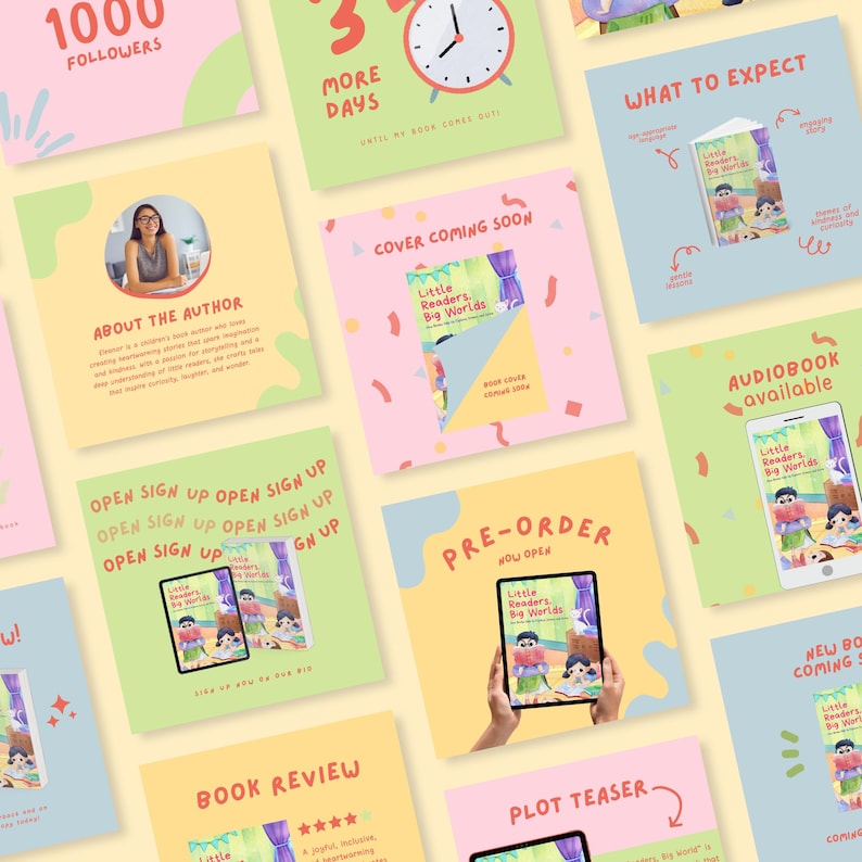 Children’s Book Author Book Launch Canva Template Bundle | Colorful ...