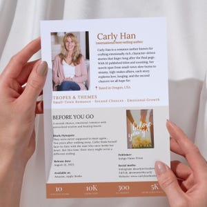 Writer Author One Page Media Kit Canva Template | Editable Book Promo ...