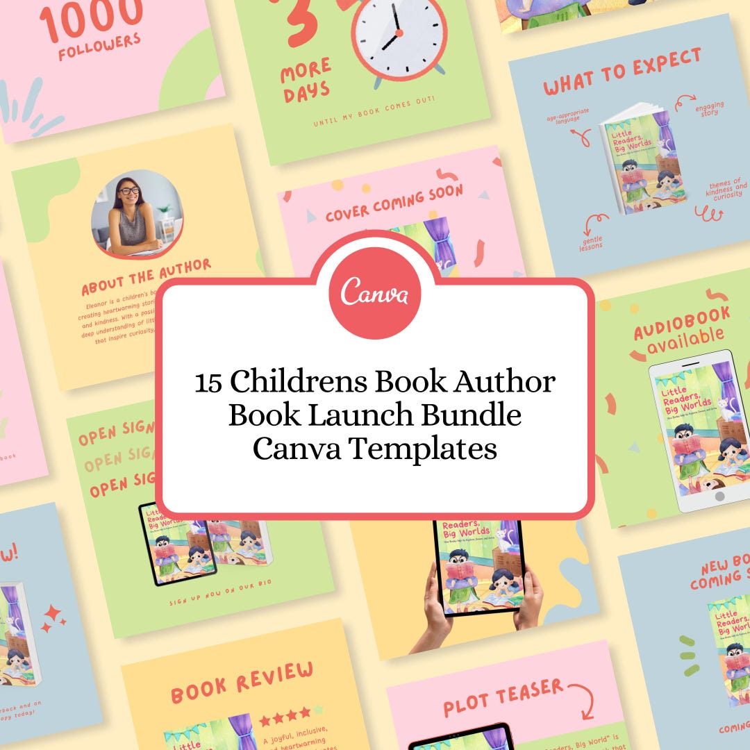 Children’s Book Author Book Launch Canva Template Bundle | Colorful ...