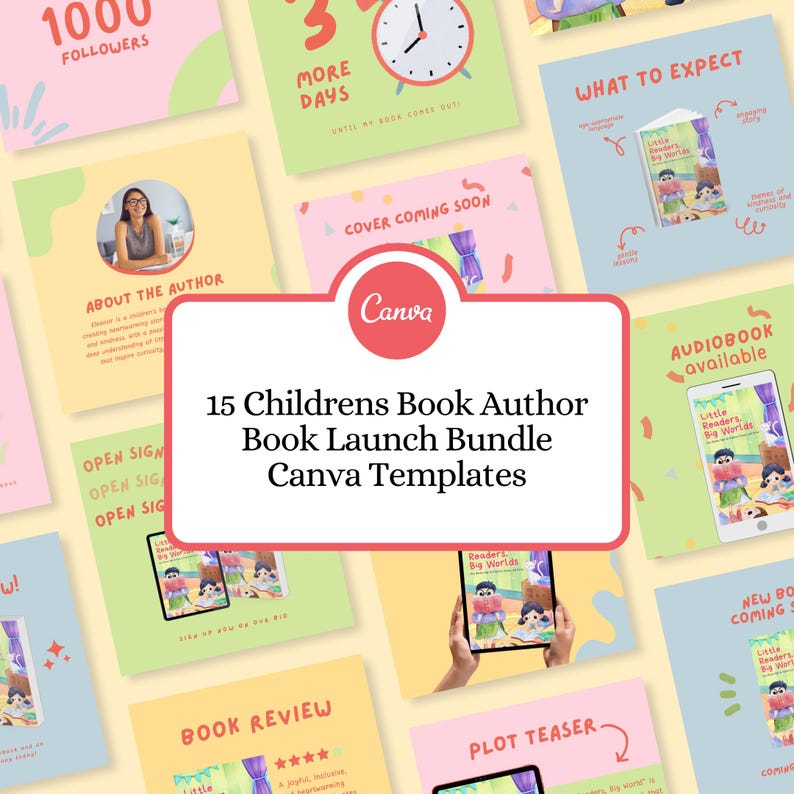 Children’s Book Author Book Launch Canva Template Bundle | Colorful ...