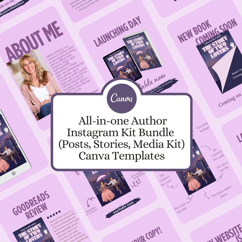 All-in-one Author Instagram Kit Bundle | 40 Canva Templates + Media Kit ...