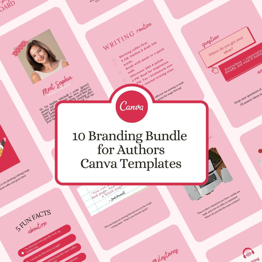 10 Branding Kit Bundle for Romance Authors | Red and Pink Canva ...