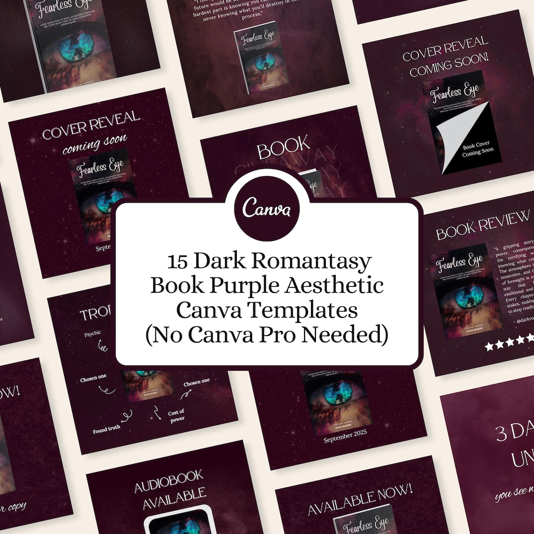 15 Dark Romantasy Author Canva Templates Bundle, Purple Fantasy Book ...