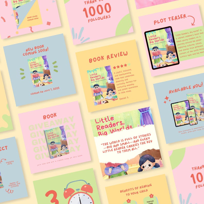 Children’s Book Author Book Launch Canva Template Bundle | Colorful ...