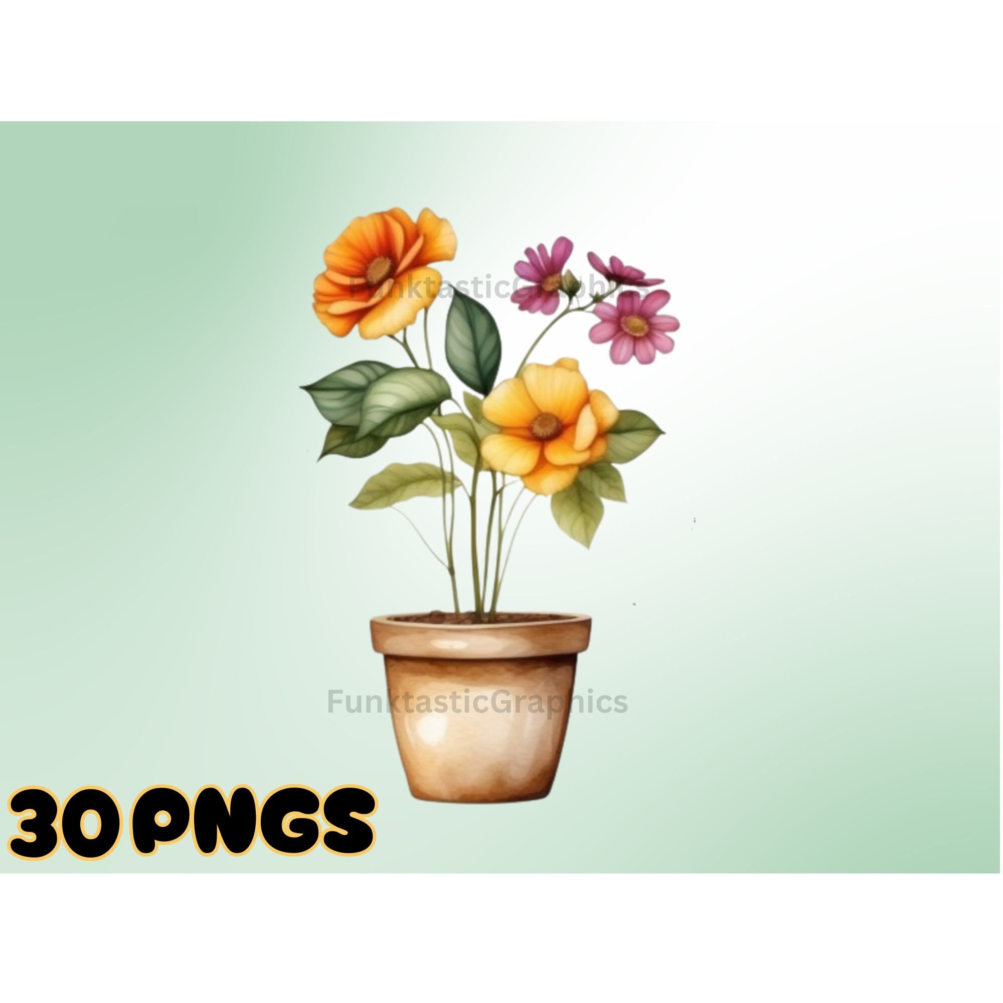 30 Watercolor Flowerpot Png Bundle | Digital Download | Clipart Png ...