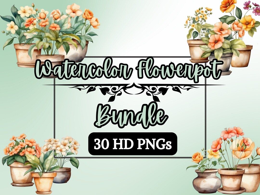 30 Watercolor Flowerpot Png Bundle Digital Download Clipart Png Png ...