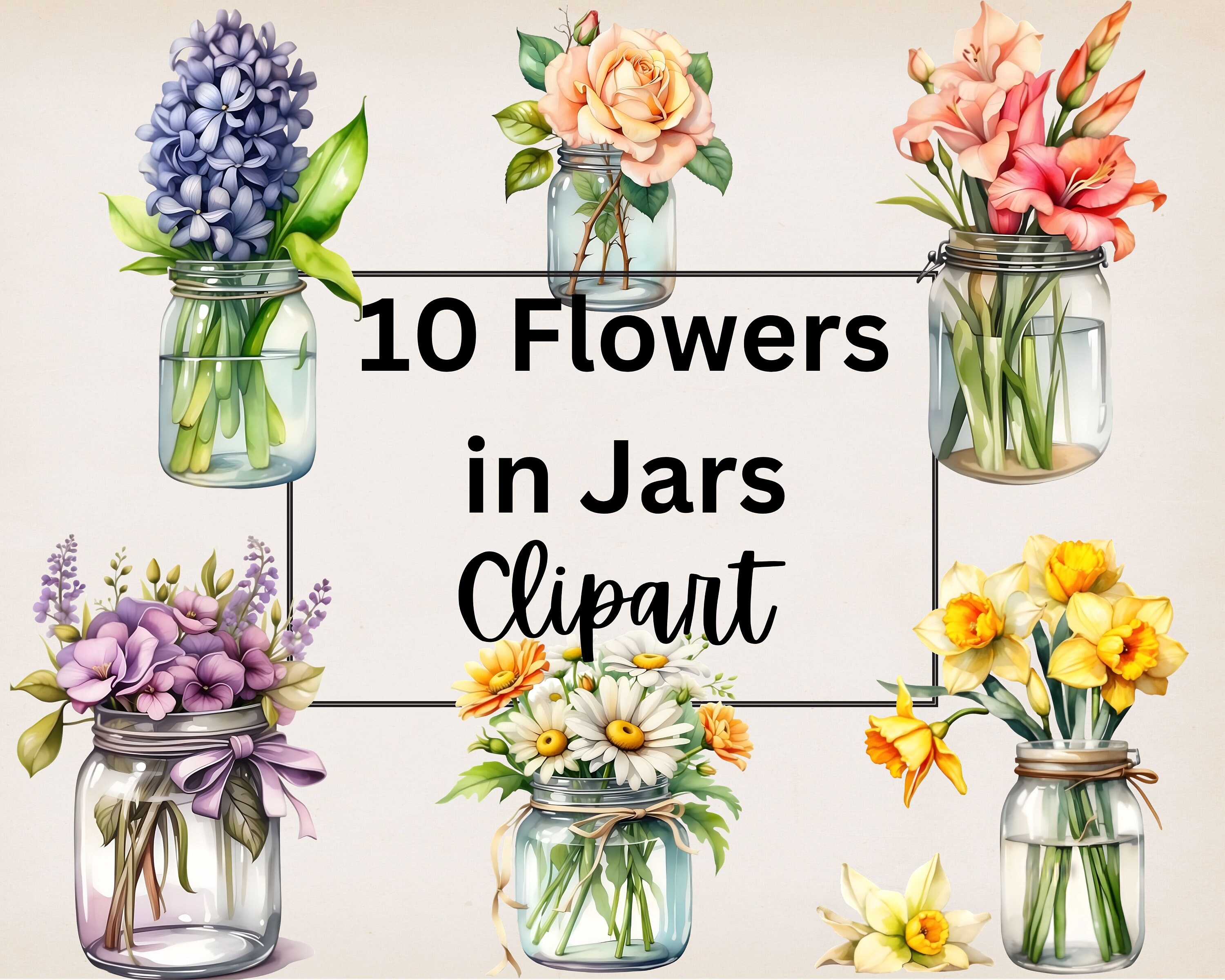 Flowers in Jars | Watercolor Flower Clipart | Instant Download ...