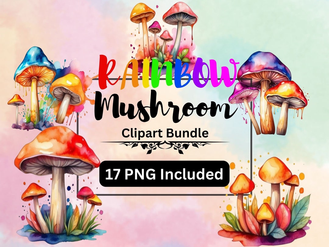 Watercolor Mushrooms Clipart | Mushroom Sublimation Designs | Rainbow ...