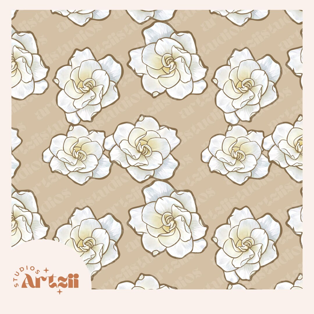 Gardenia Scattered Seamless Pattern, Retro Background, Printable ...