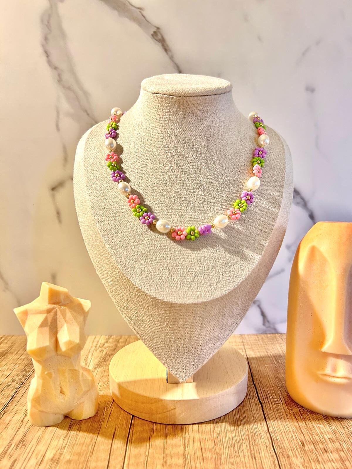 Beaded Flower Necklace Flower Friendship Necklace Handmade Flower ...