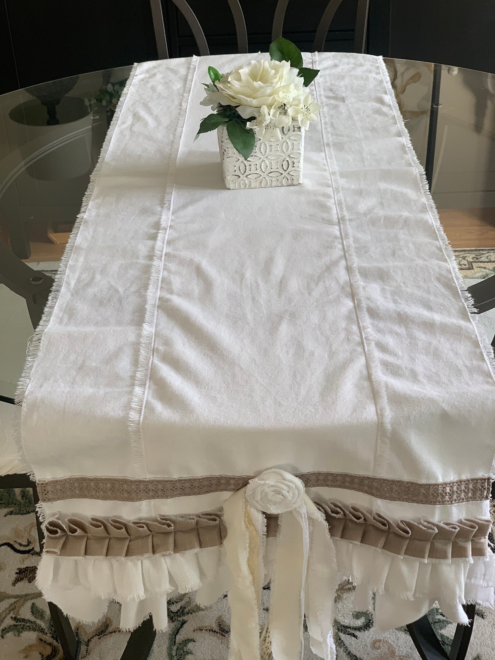 Handmade, Shabby Chic Table Runner 62”x17”, Rustic, Farmhouse Country ...