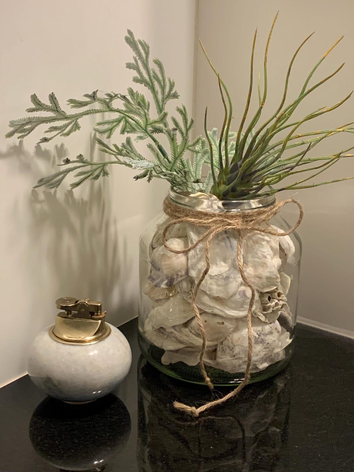 Glass Vase | With Real West Coast Oyster Shells | Coastal Beach Decor ...