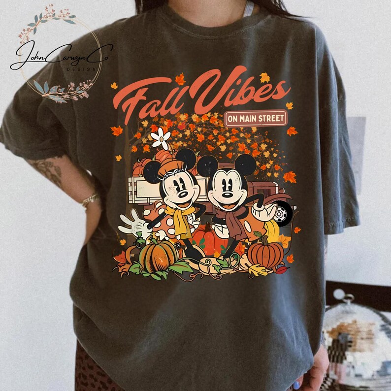 Retro Mickey Minnie Fall Vibes on Main Street Png, Fall Pumpkin Disney ...