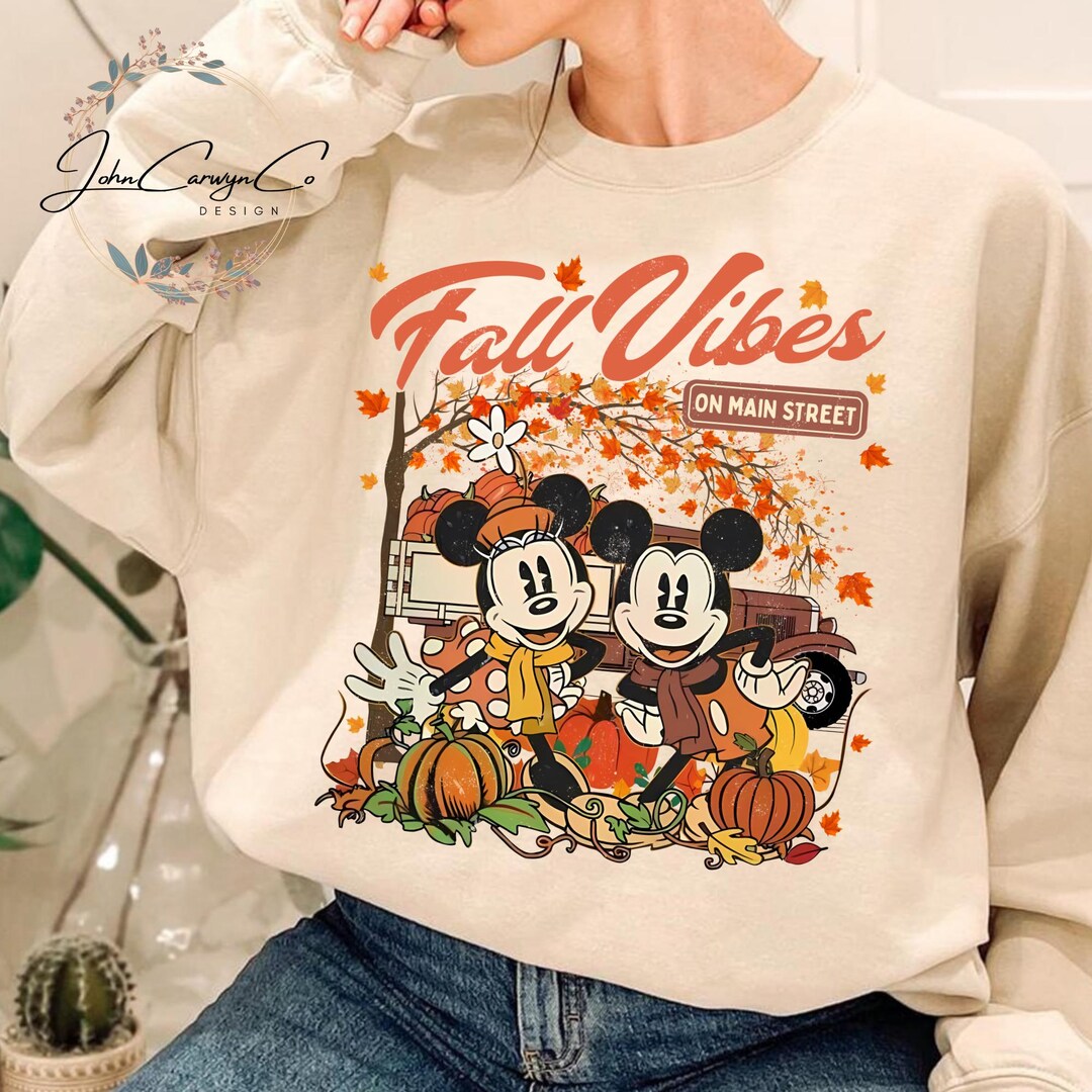 Retro Mickey Minnie Fall Vibes on Main Street Png, Fall Pumpkin Disney ...
