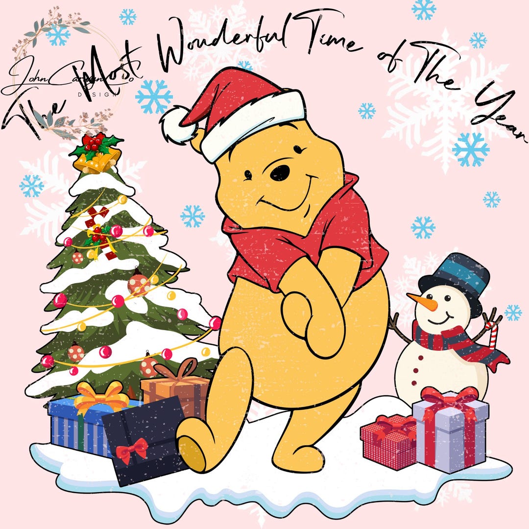 Vintage Winnie the Pooh Christmas Png, Santa Pooh Bear Christmas Lights ...