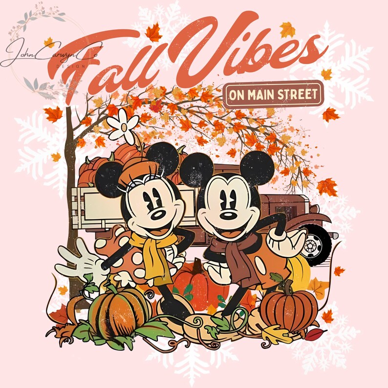 Retro Mickey Minnie Fall Vibes on Main Street Png, Fall Pumpkin Disney ...