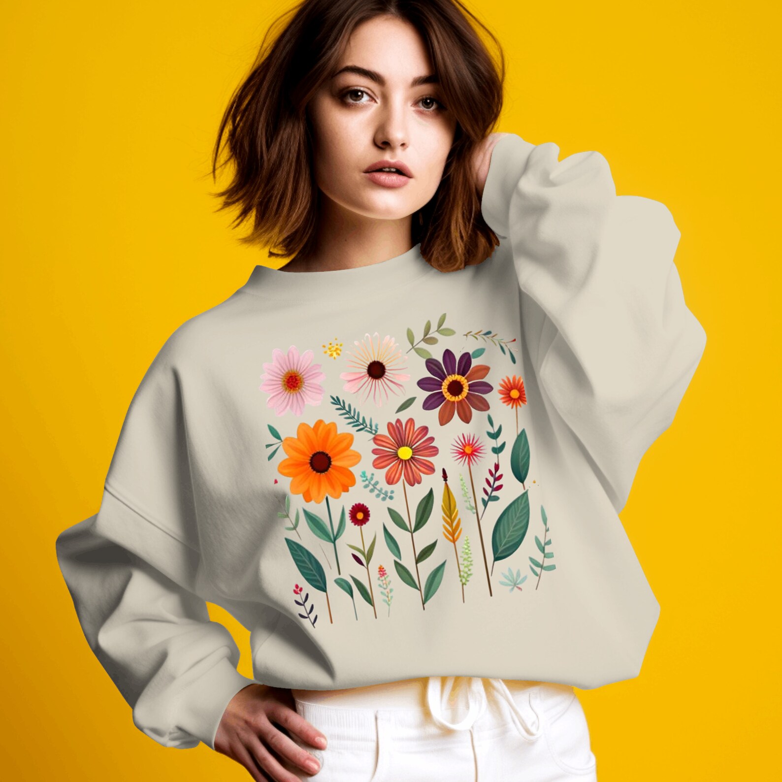 Boho Flowers Sweatshirt Unisex Wildflower Sweater Women Floral ...