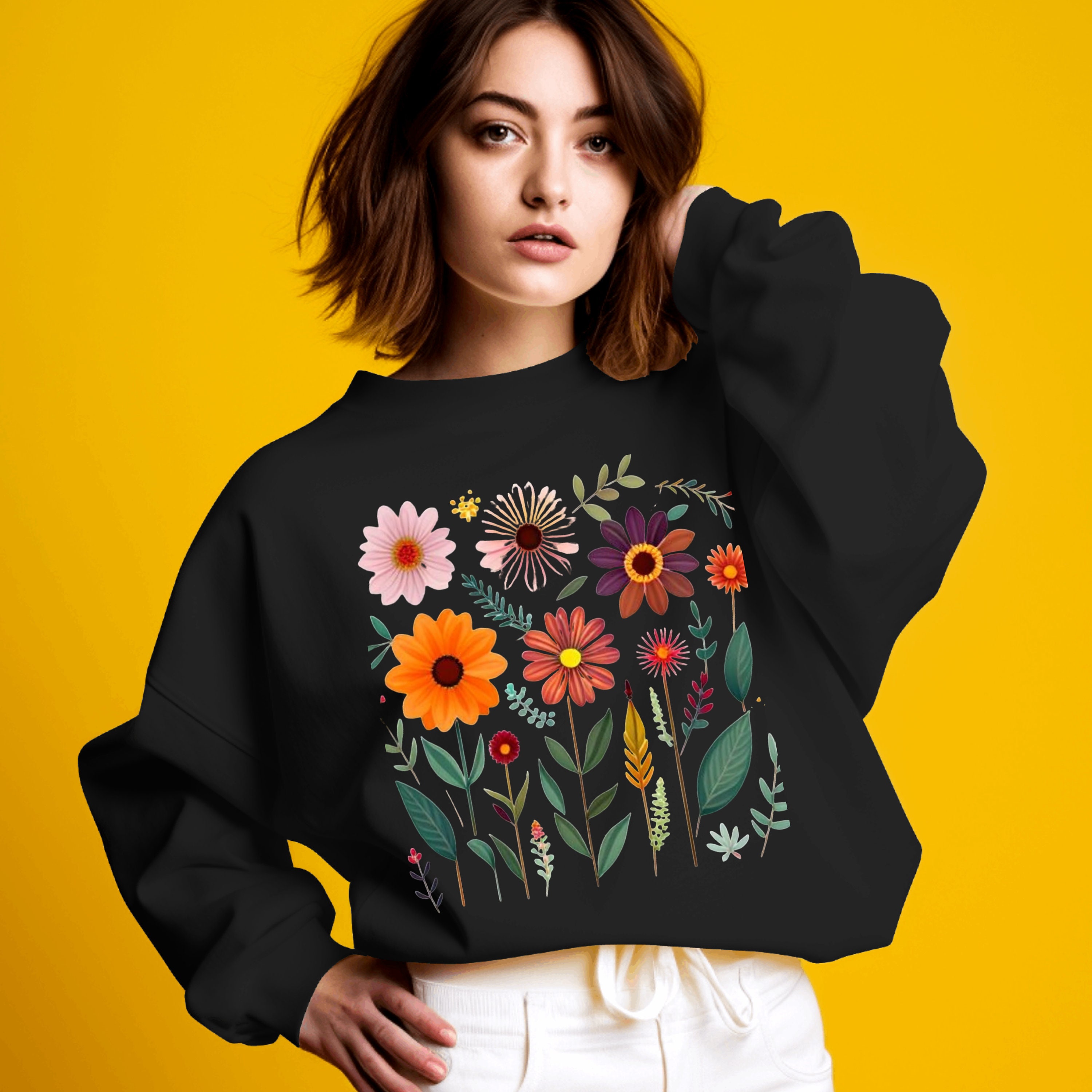Boho Flowers Sweatshirt Unisex Wildflower Sweater Women Floral ...
