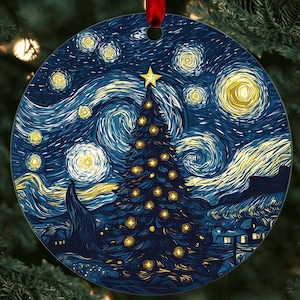 Starry Night Christmas Tree Glass Ornament, Starry Night Acrylic ...