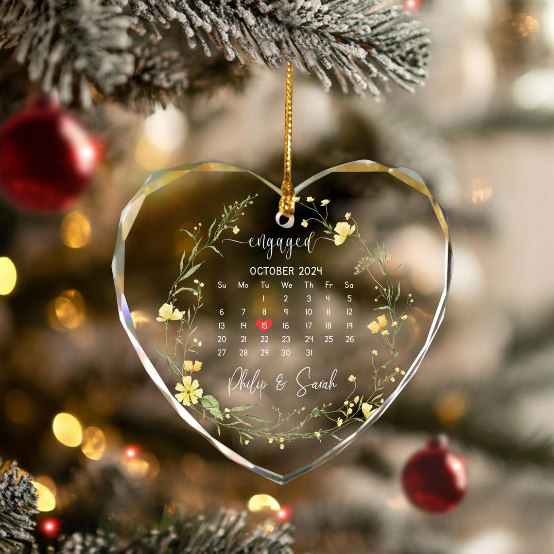 Custom Engagement Date Ornament, Floral Calendar Keepsake - Etsy