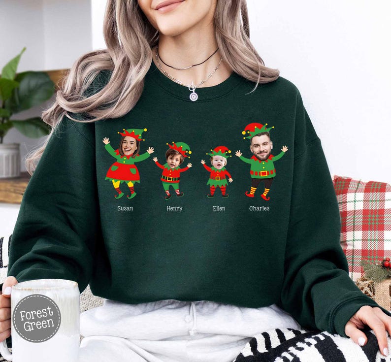 Personalized Family Elf Christmas Sweatshirt, Custom Photo Tee - Etsy