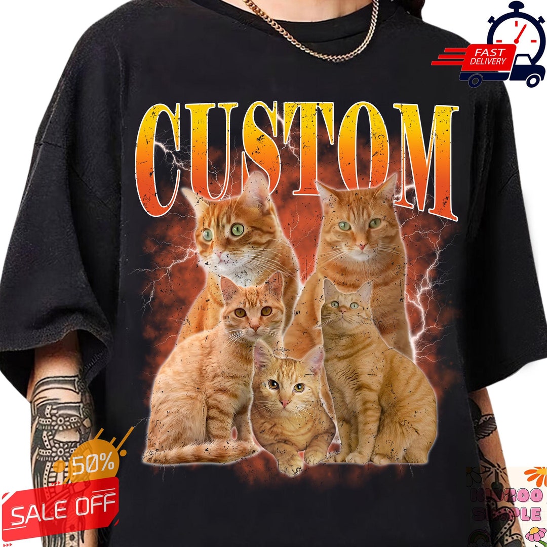 Custom Cat Photo Bootleg Shirt, Vintage Style Graphic Tee, Personalized ...