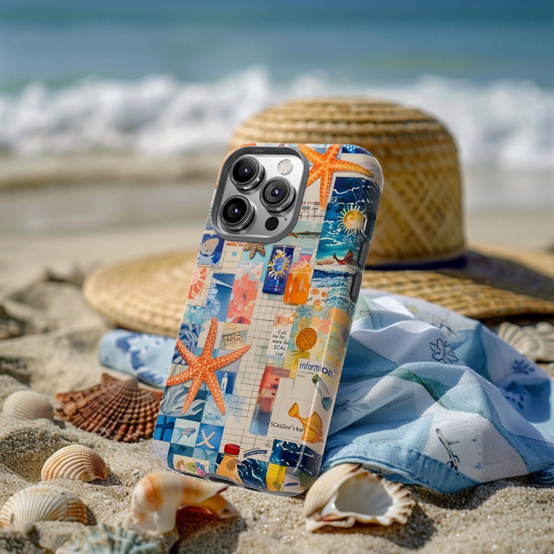 Blue Coastal Summer Watercolor Collage Phone Case, Starfish Seashell ...