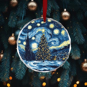 Starry Night Christmas Tree Glass Ornament, Starry Night Acrylic ...