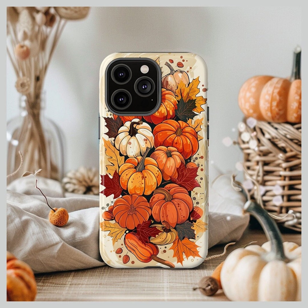 Autumn Pumpkin College Phone Case, Autumn Fall Leaves Phone Case ...