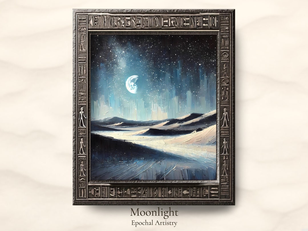 Starry Night Moonlight Desert Egyptian Landscape Scene Artwork, Desert ...