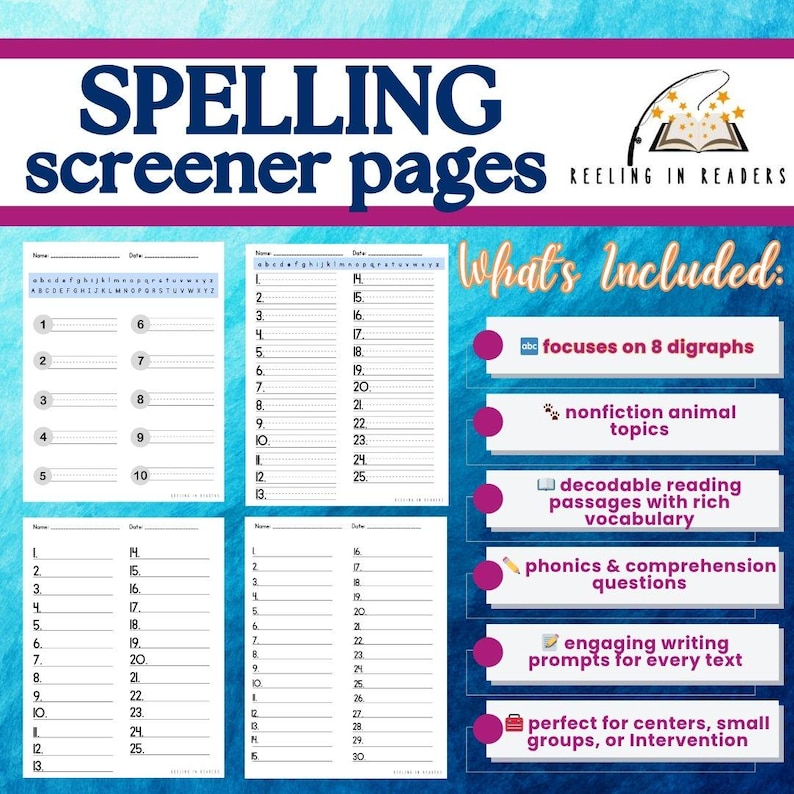 Spelling Screener Pages - Etsy