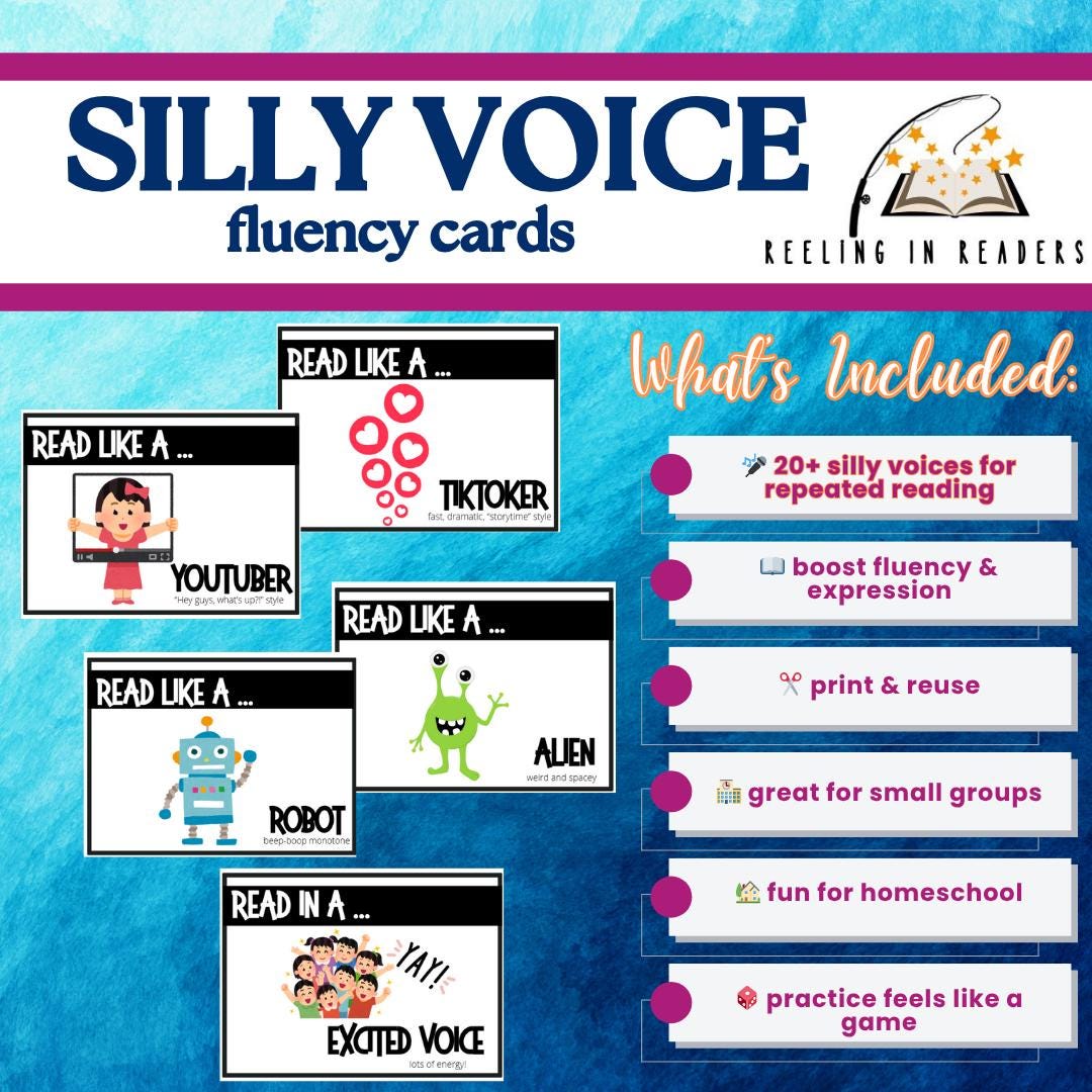Silly Voice Fluency Cards | Fun Repeated Reading Practice - Etsy