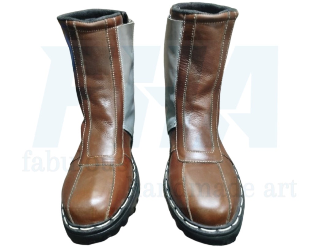 Brown Distressed Leather Cosplay Boots, the Mandalorian Custom Mando ...