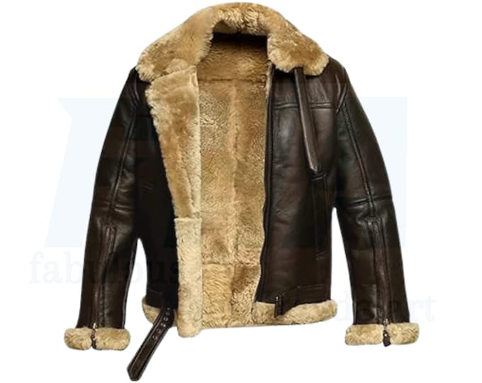 Brown B3 Bomber RAF Aviator Jacket, Men's Real Leather Shearling Jacket ...
