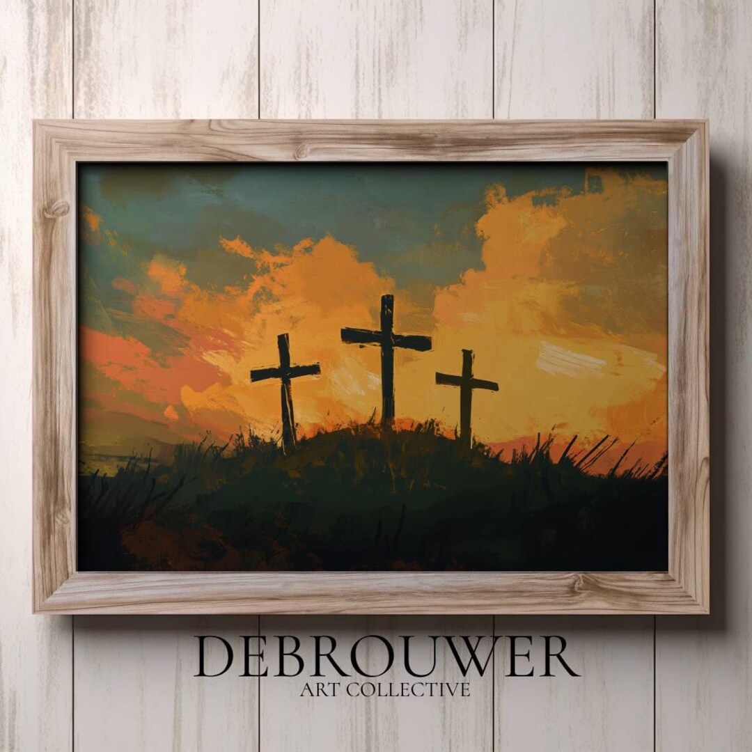 Three Crosses at Cavalry, Christian Oil Painting, Religious Wall Art ...