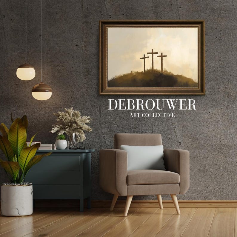 Three Crosses at Cavalry, Christian Oil Painting, Religious Wall Art ...