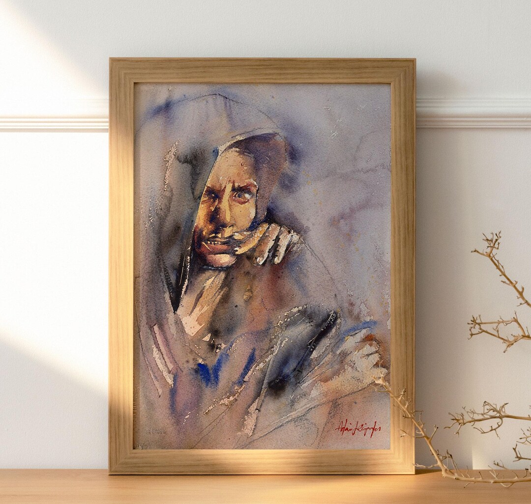 Old African Woman Looking Portrait, Adan Cespedes Original Handmade ...