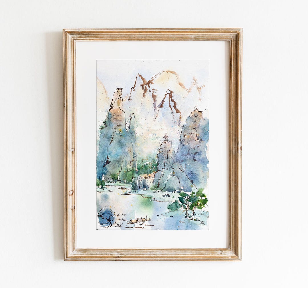 Lake With Fishermen, Houses and Temple in Mountains Landscape, Adan ...